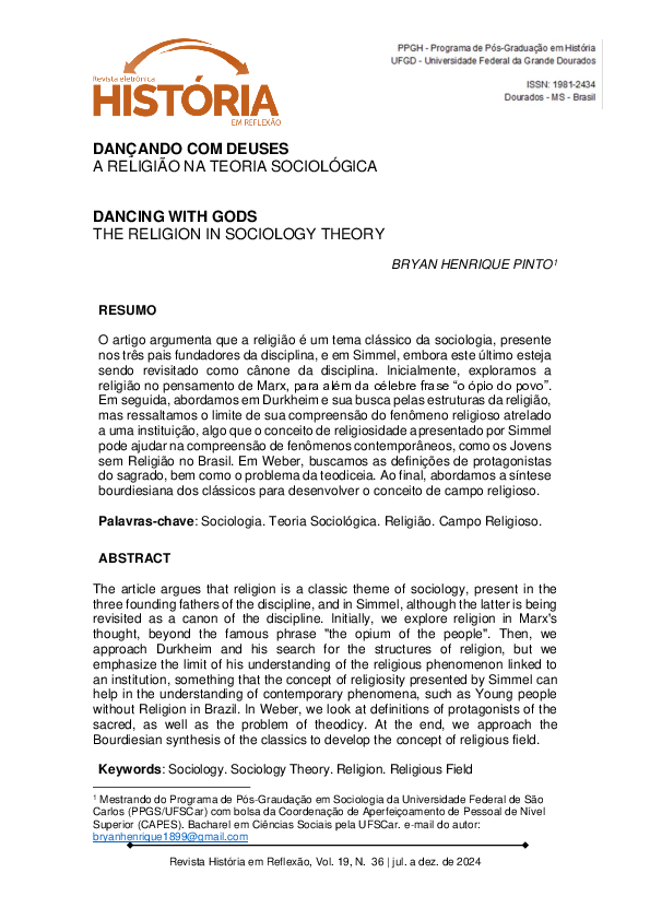 (PDF) DANÇANDO COM DEUSES A RELIGIÃO NA TEORIA SOCIOLÓGICA DANCING WITH ...