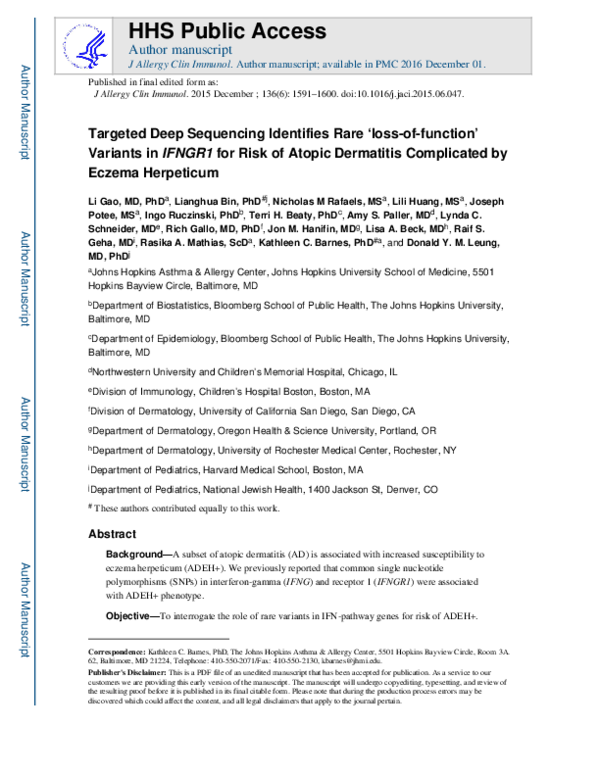 (PDF) Targeted deep sequencing identifies rare loss-of-function ...