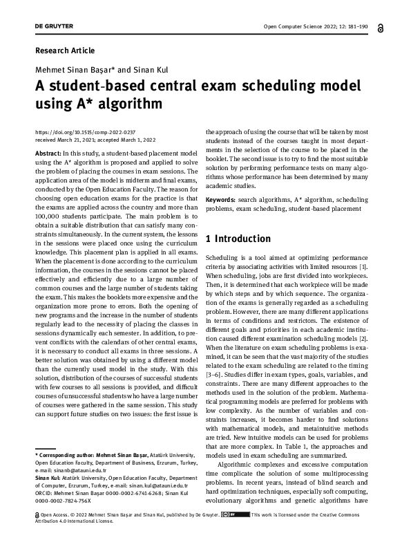 (PDF) A student-based central exam scheduling model using A* algorithm