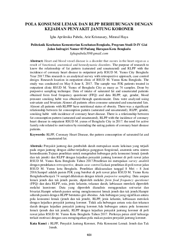(PDF) Pola Konsumsi Lemak Dan RLPP Berhubungan Dengan Kejadian Penyakit ...