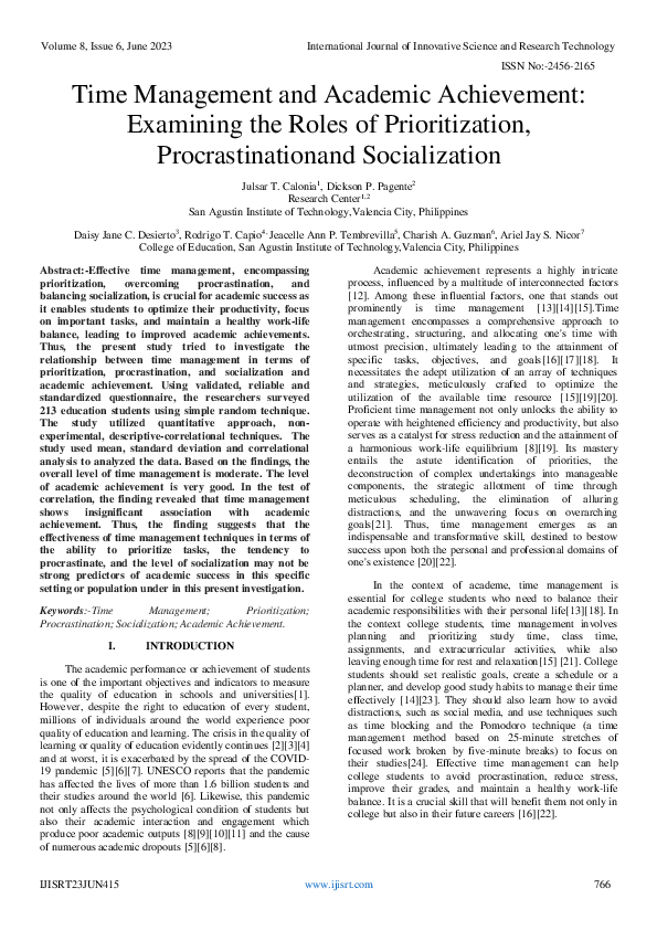 (PDF) Time Management and Academic Achievement: Examining the Roles of ...