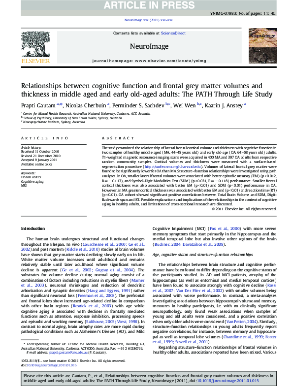 (PDF) Relationships between cognitive function and frontal grey matter ...
