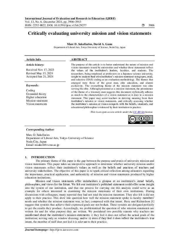 (PDF) Critically evaluating university mission and vision statements