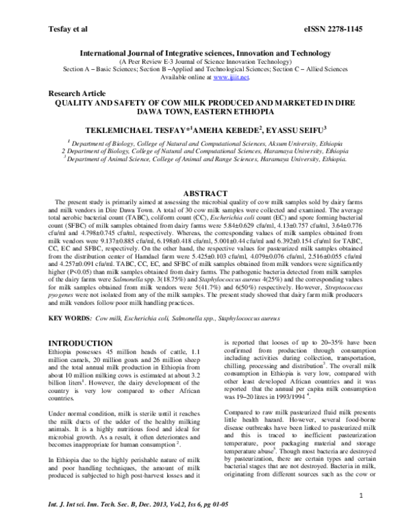 (PDF) Research Article QUALITY AND SAFETY OF COW MILK PRODUCED AND ...