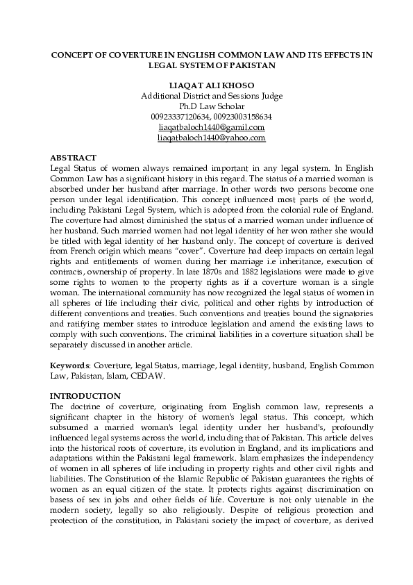 (PDF) CONCEPT OF COVERTURE IN ENGLISH COMMON LAW AND ITS EFFECTS IN ...