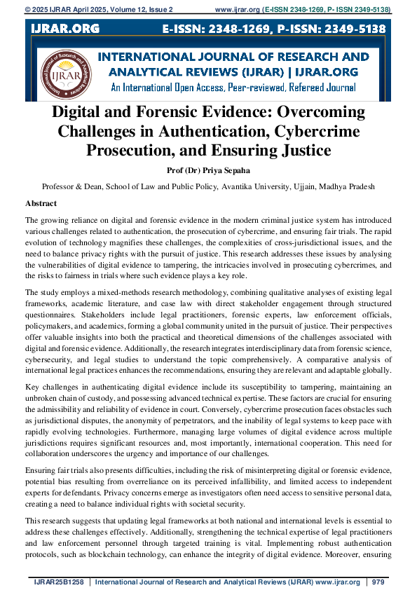 (PDF) Digital and Forensic Evidence: Overcoming Challenges in ...