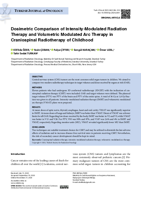 (PDF) Dosimetric Comparison of Intensity-Modulated Radiation Therapy and Volumetric Modulated ...
