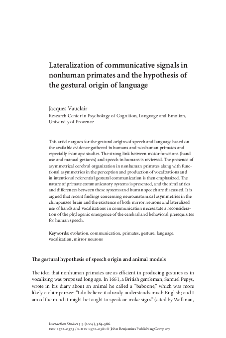 (PDF) Lateralization of communicative signals in nonhuman primates and ...