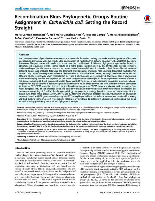 (PDF) Recombination Blurs Phylogenetic Groups Routine Assignment in ...