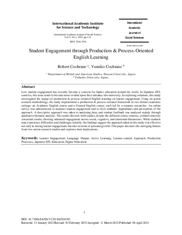 (PDF) Student Engagement through Production & Process-Oriented English ...