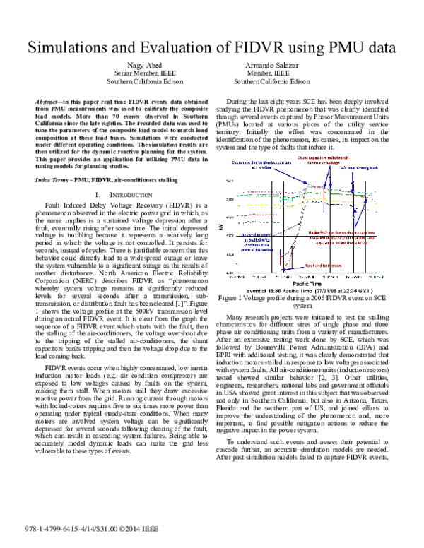 (PDF) Simulations and evaluation of FIDVR using PMU data
