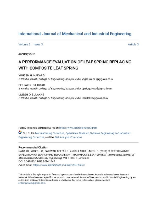 (PDF) A Performance Evaluation of Leaf Spring Replacing with Composite ...