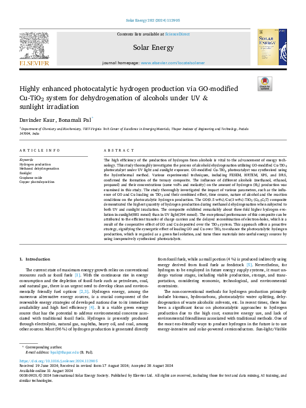 (PDF) Highly enhanced photocatalytic hydrogen production via GO-modified Cu-TiO 2 system for ...