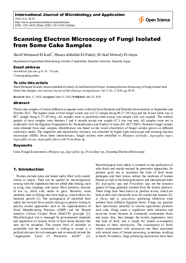 (PDF) Scanning Electron Microscopy of Fungi Isolated from Some Cake Samples