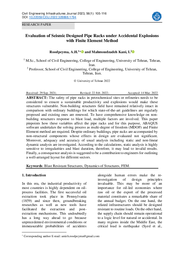 (PDF) Evaluation of Seismic Designed Pipe Racks under Accidental ...