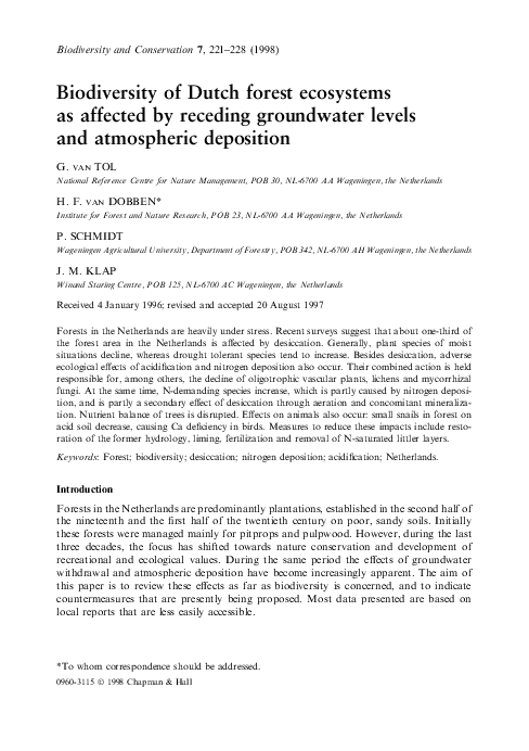 (PDF) Biodiversity of Dutch forest ecosystems as affected by receding ...