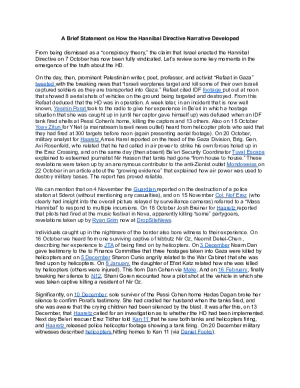 (PDF) A Brief Statement on How the Hannibal Directive Narrative Developed