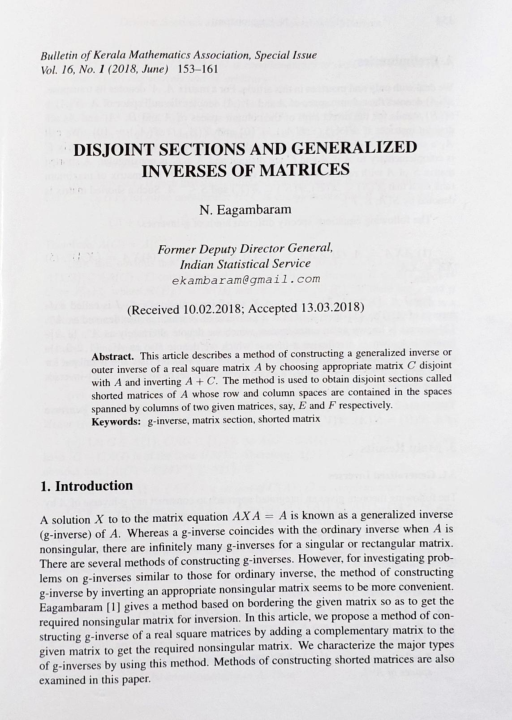 (PDF) Disjoint Sections and Generalized Inverses of Matrices