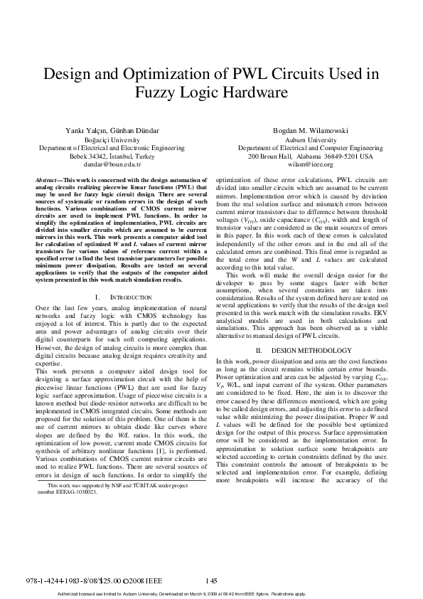 (PDF) Design and optimization of PWL circuits used in fuzzy logic hardware