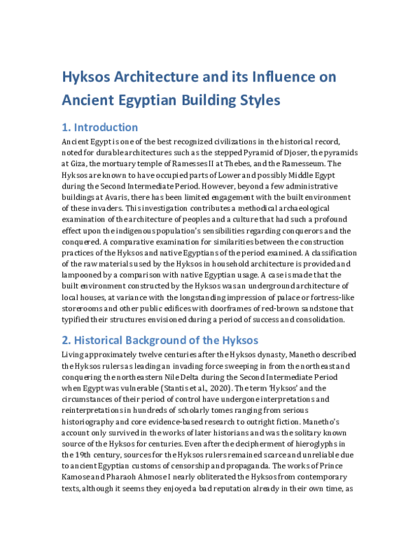 (PDF) Hyksos Architecture and its Influence on Ancient Egyptian ...