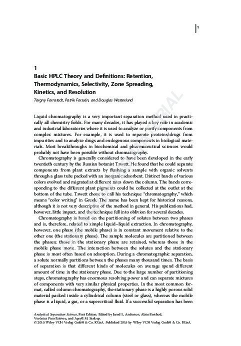 (PDF) Basic HPLC Theory and Definitions: Retention, Thermodynamics, Selectivity, Zone Spreading ...