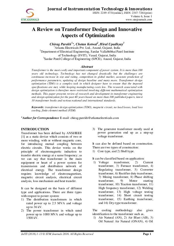 Pdf A Review On Transformer Design And Innovative Aspects Of Optimization