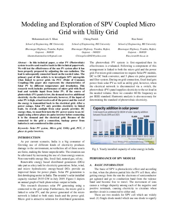 (PDF) Modeling and Exploration of SPV Coupled Micro Grid with Utility Grid
