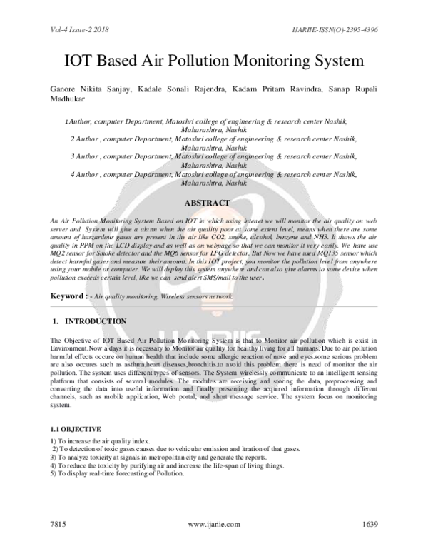 (PDF) IoT based Air Pollution Monitoring System