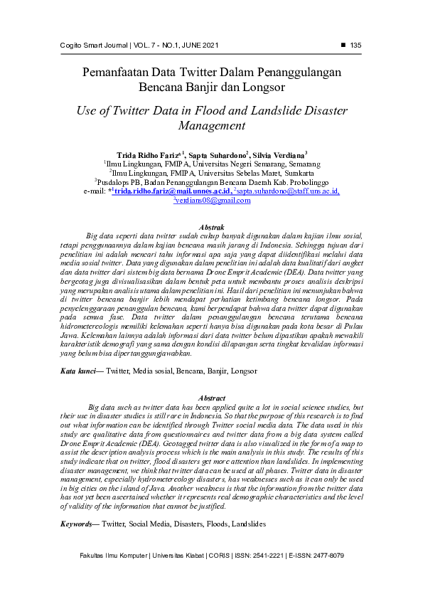 (PDF) Pemanfaatan Data Twitter Dalam Penanggulangan Bencana Banjir dan ...