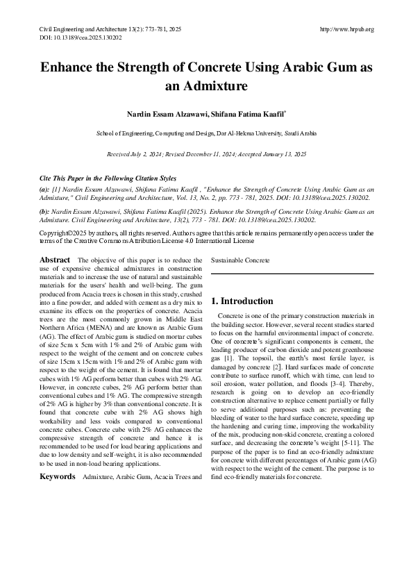 (PDF) Enhance the Strength of Concrete Using Arabic Gum as an Admixture