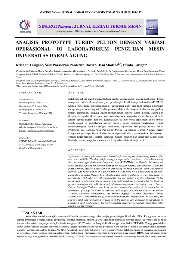 (PDF) Analisis Prototype Turbin Pelton Dengan Variasi Operasional DI Laboratorium Pengujian ...