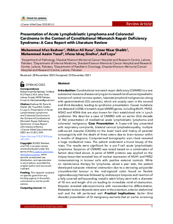 (PDF) Presentation of Acute Lymphoblastic Lymphoma and Colorectal ...