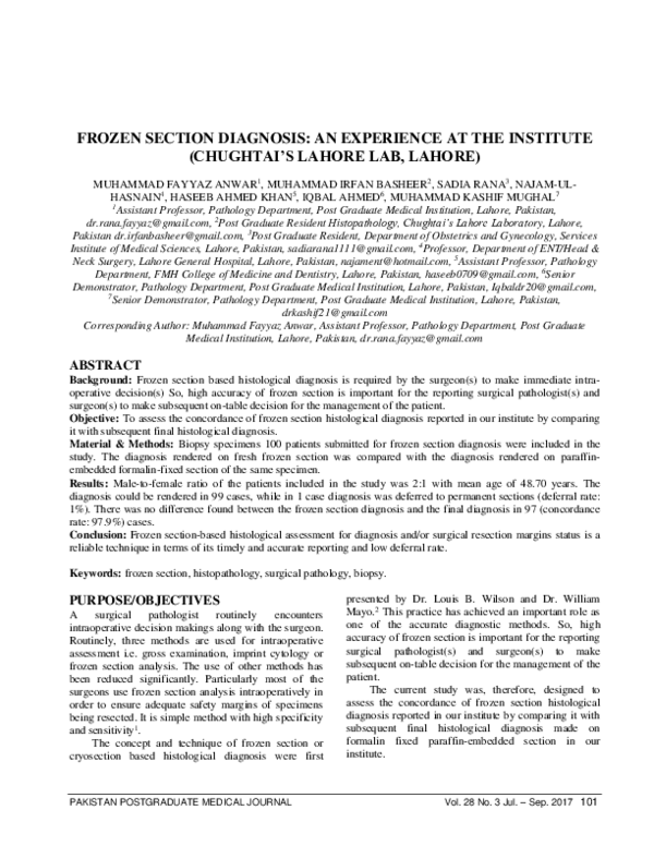(PDF) Frozen Section Diagnosis: An Experience at the Institute ...
