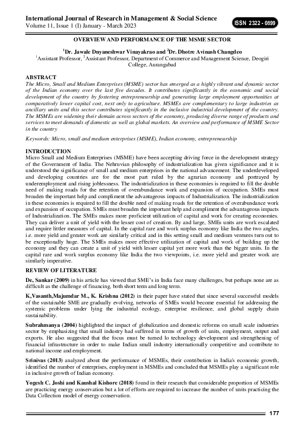 (PDF) Overview and Performance of MSME Sector