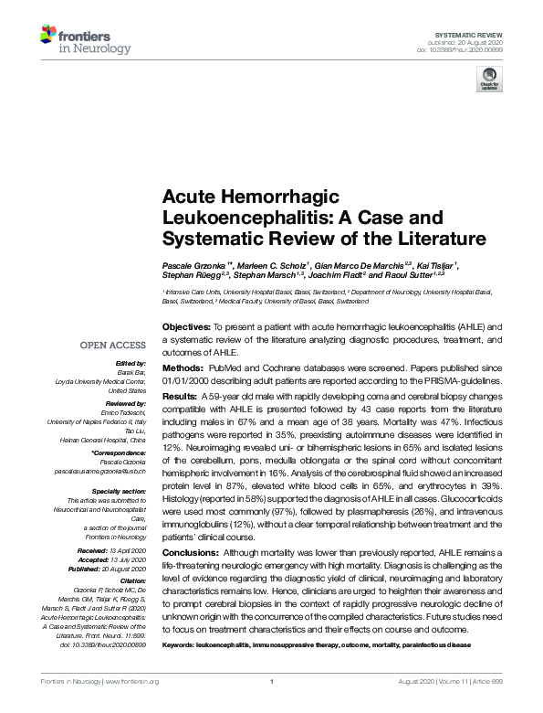 (PDF) Acute Hemorrhagic Leukoencephalitis: A Case and Systematic Review ...