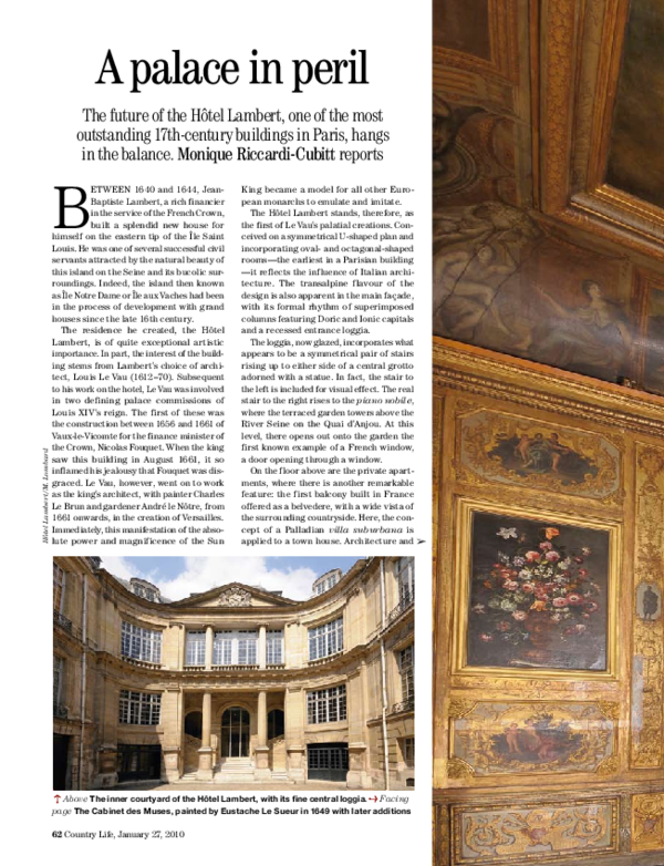(PDF) A 17TH CENTURY PARISIAN PALACE IN PERIL. THE HÔTEL LAMBERT IN ...
