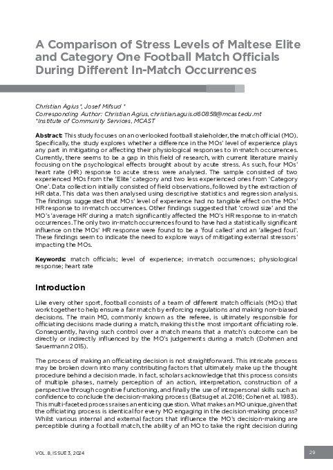 (PDF) A Comparison of Stress Levels of Maltese Elite and Category One ...