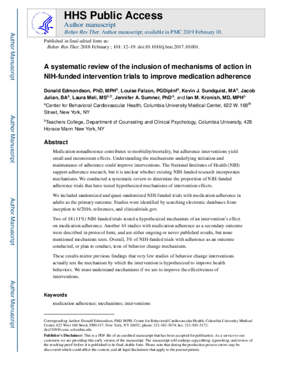 (PDF) A systematic review of the inclusion of mechanisms of action in ...