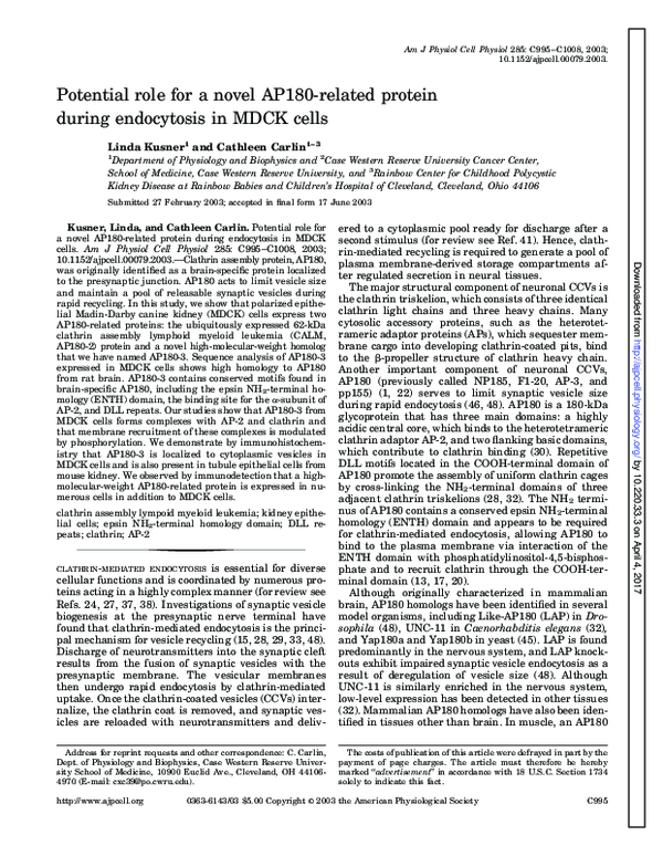 (PDF) Potential role for a novel AP180-related protein during ...