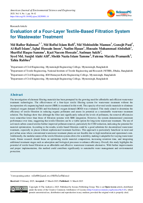 (PDF) Evaluation of a Four-Layer Textile-Based Filtration System for ...