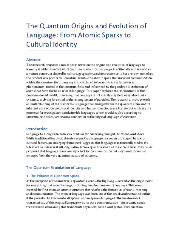 (PDF) The Quantum Origins and Evolution of Language: From Atomic Sparks ...