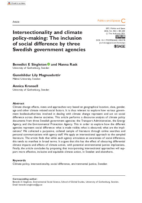 (PDF) Intersectionality and climate policy-making: The inclusion of ...