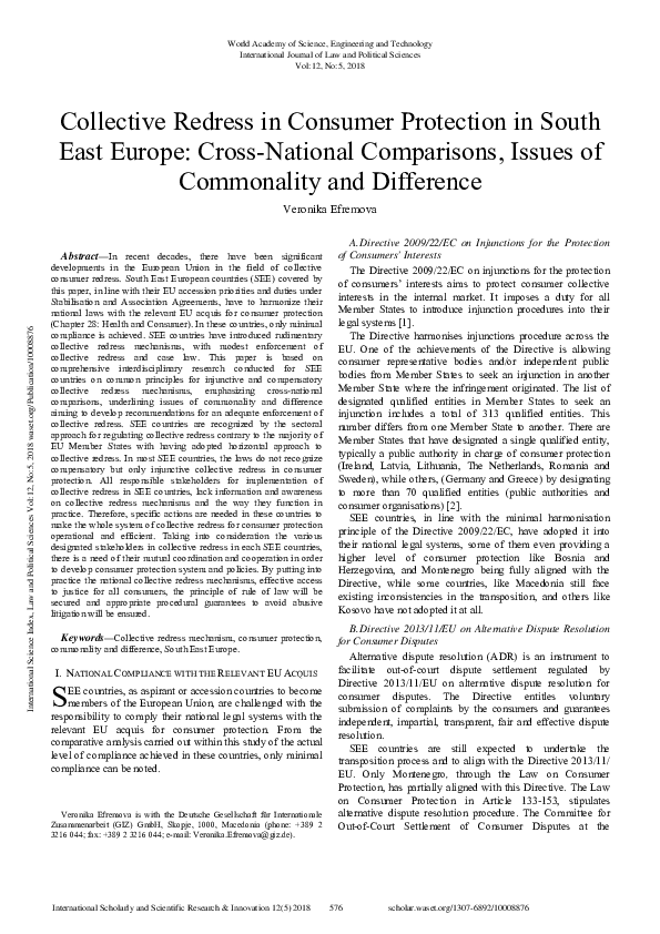 (PDF) Collective Redress In Consumer Protection In South East Europe ...