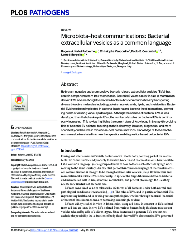 (PDF) Microbiota–host communications: Bacterial extracellular vesicles as a common language