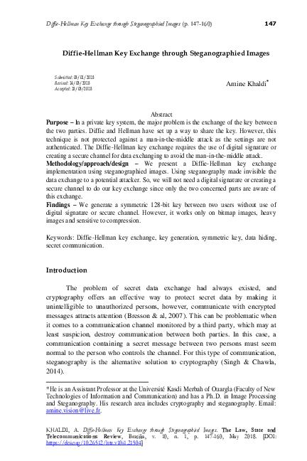 (PDF) Diffie-Hellman Key Exchange through Steganographied Images