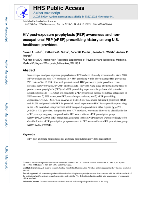 (PDF) HIV Post-Exposure Prophylaxis (PEP) Awareness and Non ...