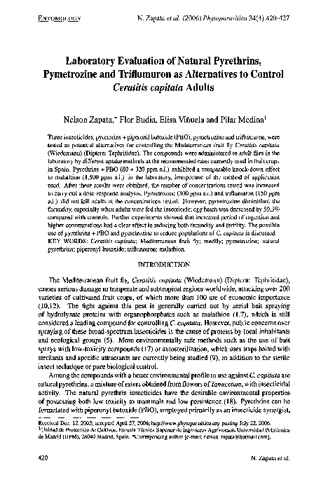 (PDF) Laboratory evaluation of natural pyrethrins, pymetrozine and triflumuron as alternatives ...