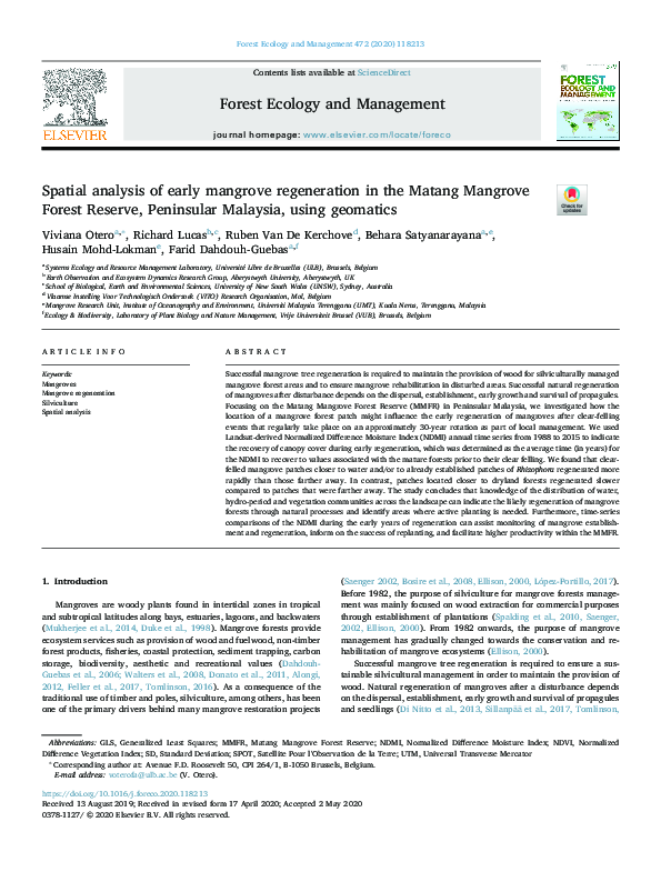 Pdf Spatial Analysis Of Early Mangrove Regeneration In The Matang Mangrove Forest Reserve