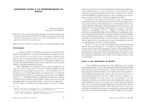 (PDF) Raymundo Faoro e as interpretações do Brasil