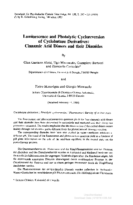 (PDF) Luminescence and Photolytic Cycloreversion of Cyclobutane ...